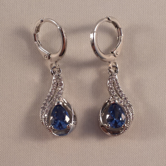 Jewelry | 18k White Gold Filled Diamond Zircon Navy Blue Pear Dangle ...